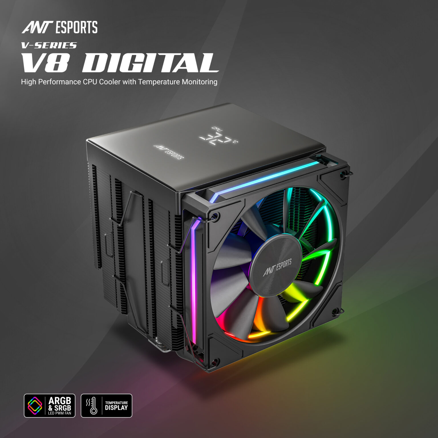 Ant Esports V8 Digital ARGB LGA1851/AM5 Black CPU Air Cooler - ThinkPC ...