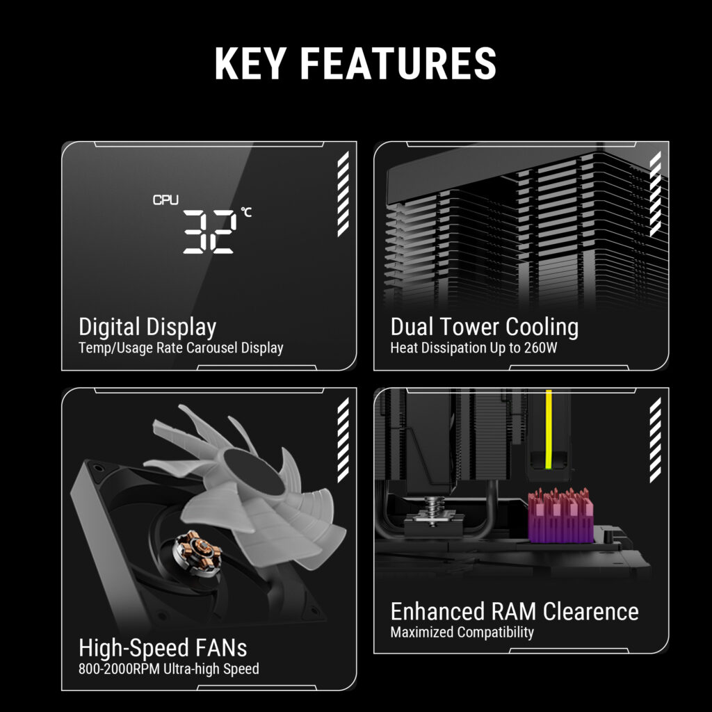 Ant Esports V8 Digital ARGB LGA1851/AM5 Black CPU Air Cooler - ThinkPC ...